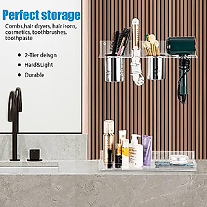 NatldGs Hair Tool Organizer Wall Mounted, Set of 2 Acrylic Hair Dryer Holder, Bathroom Vanity Organizers and Storage for Curling Iron, Hot Tools, Blow Dryer and Makeup Products