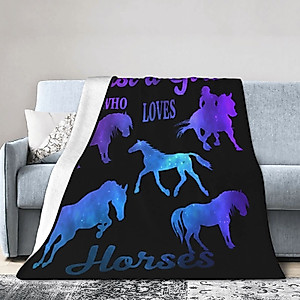 Horse Throw Blanket Ultra Soft Cozy Plush Just A Girl Who Loves Horses Flannel Fleece Blankets Lightweight Fuzzy Warm Animal Party Blanket All Season Gifts for Boys Girls Bed Couch Sofa 50"x40"