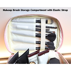 IMCUZUR Makeup Bag Organizer Travel Toiletry Bag for Women, Water-resistant Cosmetic Bag for Girls, Travel Make Up Bag for Accessories Cosmetics Toiletries (Blue-Pink Gradient)