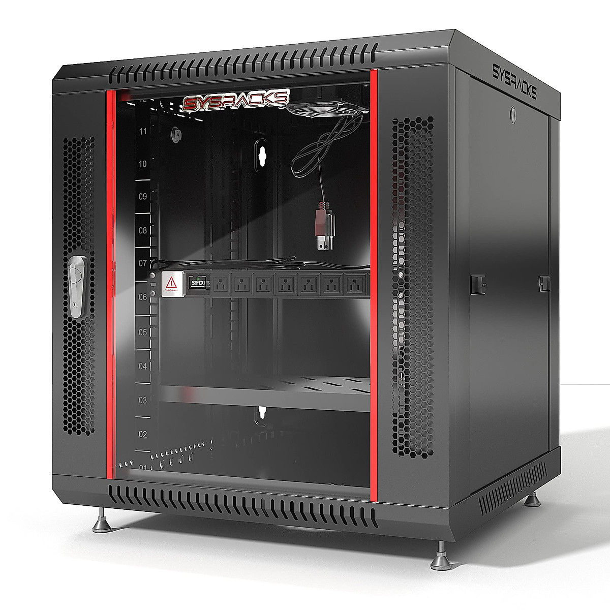 Sysracks 12U Wall Mount Network IT Server Cabinet Enclosure Data Cabinet Rack HQ Fully Equipped - Shelf - Cooling Fan - 8-Way PDU