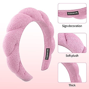 Newvenper Puffy Spa Headband for Women Non Slip Headband for Washing Face, Makeup Removal, Shower, Facial Mask Sponge and Terry Towel Cloth Fabric Hair Band Padded Pink