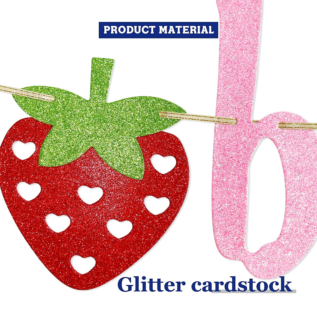 Berry First Birthday Banner, Glitter Strawberry Banner, 1st Birthday Decor (Pink)