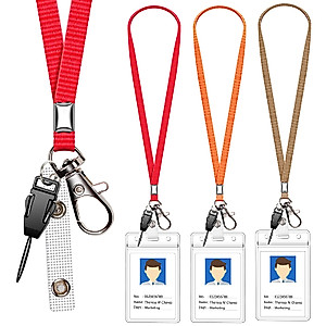 3 Pack Neck Lanyard with ID Badge Holder, Office Strap Lanyards, Stainless Metal Swivel Hook for Name Tag, Badge Holders, Keychains, Card, Red, Orange, Brown