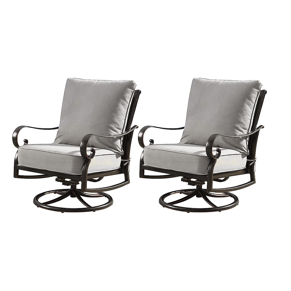 Oakland Living Aluminum Outdoor Swivel Club Finish with Thick Grey Polyester Cushions (Set of 2) Deep Seating Rocking Chairs, Antique Copper (AZRICA-2CHAIR-AC)