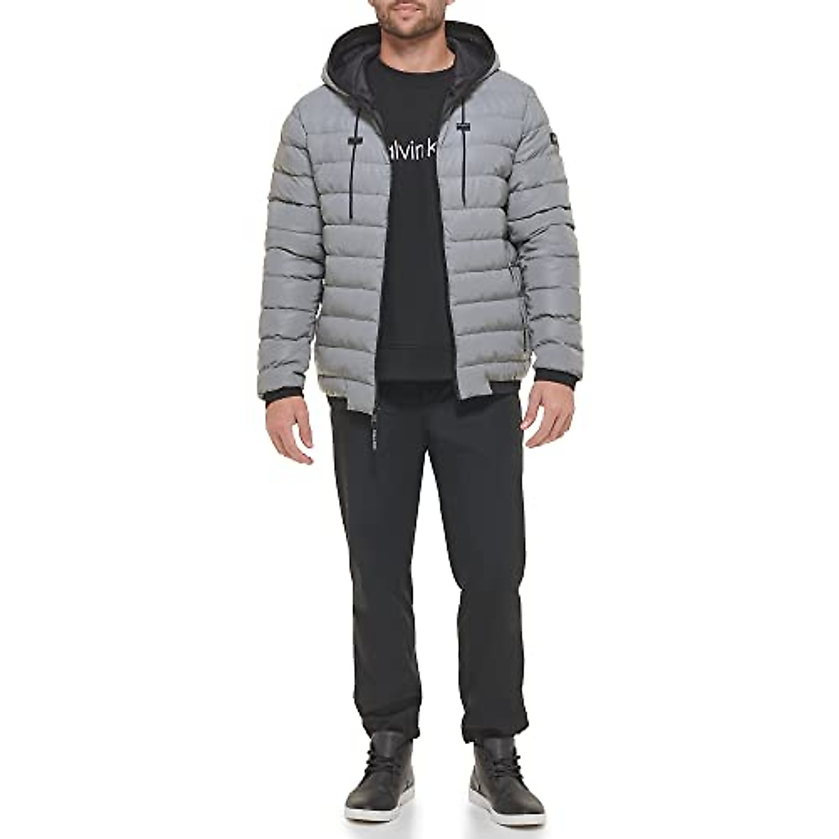 Calvin Klein Men's Hooded Super Shine Puffer Jacket, Reflective, Medium