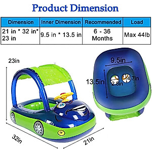 iGeeKid Inflatable Baby Pool Float with Canopy, Safty Seat for Infant Baby Swim Float Rings Car Shaped Swimming Pool Floaties for Baby Toddler Age of 6-36 Months (Blue)