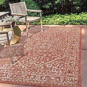 JONATHAN Y SMB104A-8 Malta Bohemian Medallion Textured Weave Indoor Outdoor Area r.u.g, Coastal, Traditional, Transitional Easy, Bedroom,Kitchen,Backyard,Patio,Non Shedding, Red/Taupe, 8 X 10