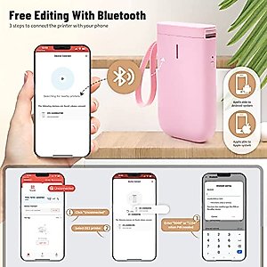 Uprinit Label Maker Machine with Tape, D11 Mini Label Printer Portable Bluetooth Sticker Maker Machine for Home Office Use with Multiple Printing Templates and USB Charger Cable | Pink