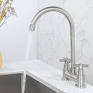 UMANYI Bar Faucet 2 Hole 4" Centerset High Arc Stainless Steel Brushed Nickel Bar Prep Kitchen Sink Faucet with Two Cross Handle SSKF10-1