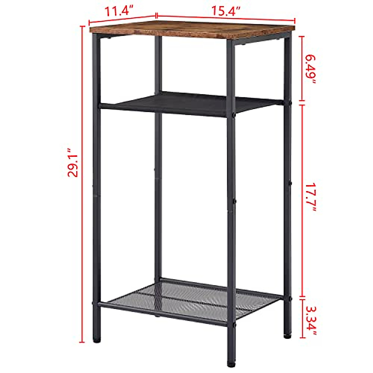 Hoctieon 3 Tier End Table, Telephone Table, Narrow Side Table with Storage, Nightstand for Small Spaces, Metal Frame, For Living Room, Bedroom, Sofa Couch, Hall, Easy Assembly, Rustic Brown