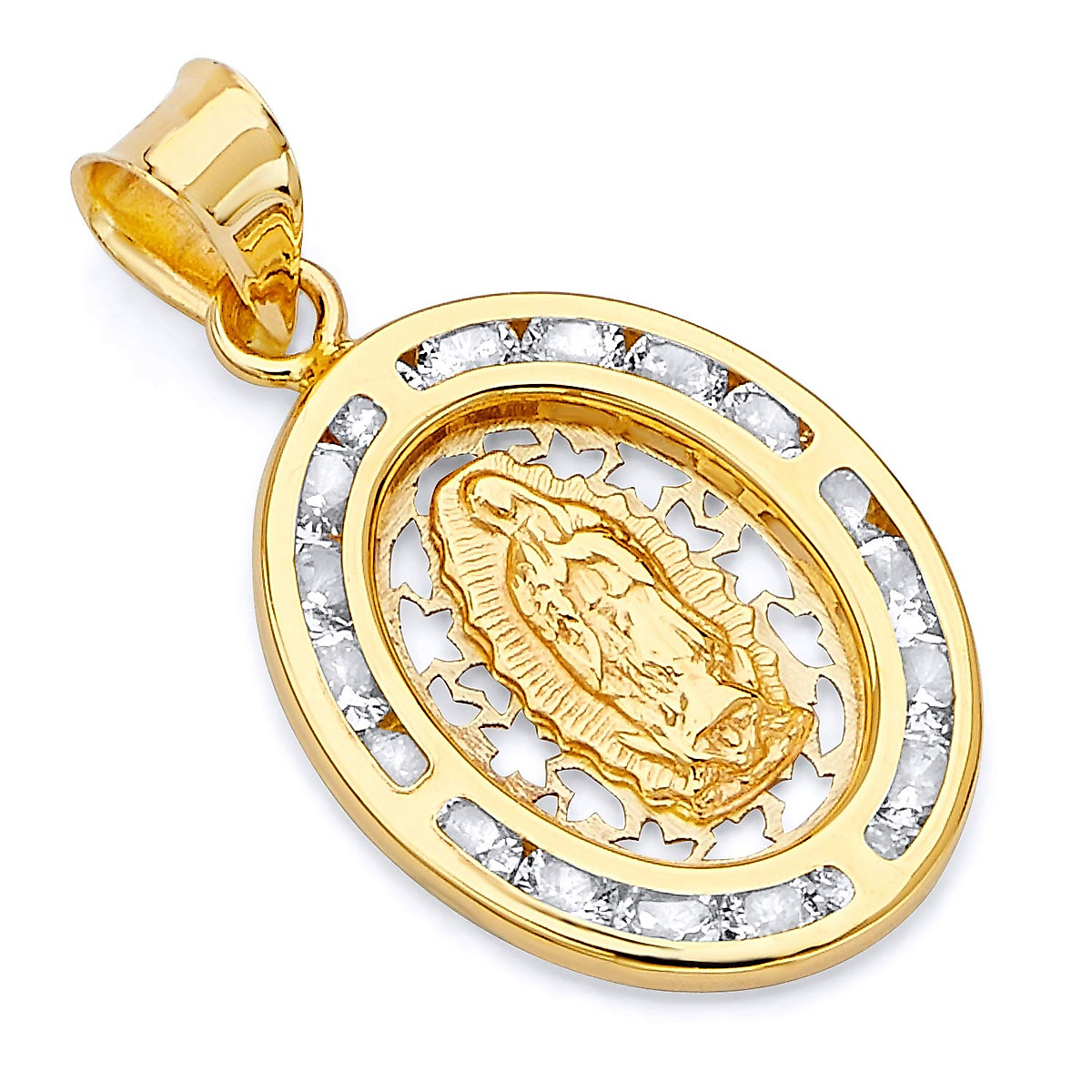14k REAL Yellow Gold Religious Our Lady of Guadalupe CZ Charm Pendant