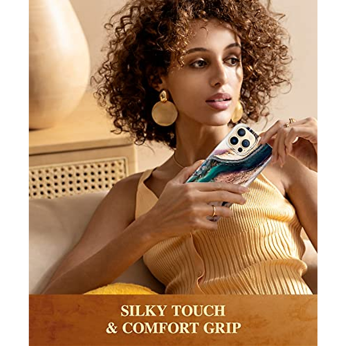 GVIEWIN for iPhone 13 Pro Max Case, Marble Soft TPU Shockproof Protective Case, Ultra Slim Thin Glossy Stylish Phone Cover, 6.7" 2021(Drift Sand/Brown)