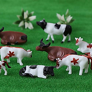 Hiawbon Mini Colorful Cattle Figurines Simulated Cattle HO Scale 1:87 Realistic Plastic Cow Figurines, 20 Pcs