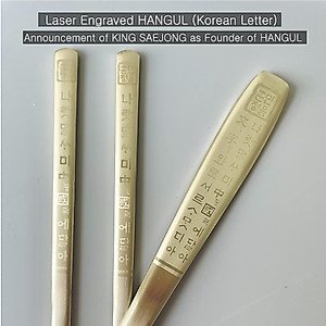 cozymomdeco Korean Made Chopsticks Spoon Set with Korean Letter Hangul Engraved Gold Color 18-10 Stainless Steel Stocking Stoffer Gift for Mom
