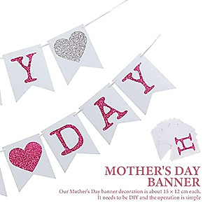ABOOFAN Happy Mothers Day Banner Mothers Day Bunting Garland with Glitter Hearts Design for Mother’s Day Party Decoration Supplies