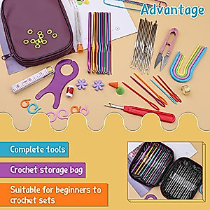 IMZAY 110 Pcs Crochet Hooks Set, Crochet Kit Crochet Hooks Kit with Storage Case, Ergonomic Knitting Needles Blunt Needles Stitch Marker DIY Hand Knitting Craft Art Tools for Beginners-Purple