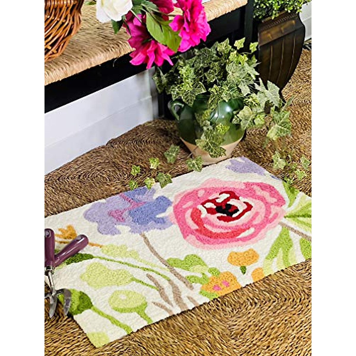 Jellybean Modern Indoor / Outdoor Mat Home Comfort Rugs 20" X 30" Rectangle Happy Flowers