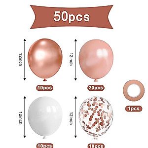 Rose Gold Confetti Balloons - 50 Pcs 12 In White and Rose Gold Latex Balloons,Rose Gold Metallic Balloons for Birthday Wedding Engagement Bridal Shower Bachelorette Party Decorations