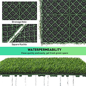 jltkj Artificial Grass Tiles, Turf Tiles Interlocking Fake Grass Self-draining Mat for Patio, Indoor and Outdoor Decor (6 Piece)