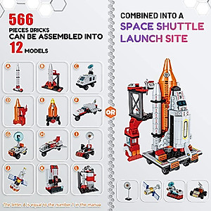 Space Exploration Shuttle Toys for 6 7 8 9 10 11 12 Year Old Boys 12-in-1 STEM Aerospace Building Kit Toy with Heavy Transport Rocket and Launcher Best Gifts for 6-12 Year Old Boys (566 PCS)