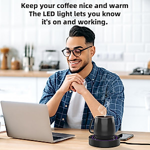 Dimux Coffee Warmer with Mug Set - Electric Beverage Cup Warmer for Desk Office Home Use, Candle Warmer Heating Plate with Gravity Switch Auto Shut Off (Up to 131F/55C), 12oz (Purple Set)