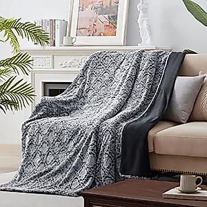 KAWAHOME Faux Fur Blanket King Size Winter Super Soft Cozy Warm Fluffy Plush Blanket Quatrefoil Pattern for Couch Sofa Bed, 108" X 90" Dark Grey