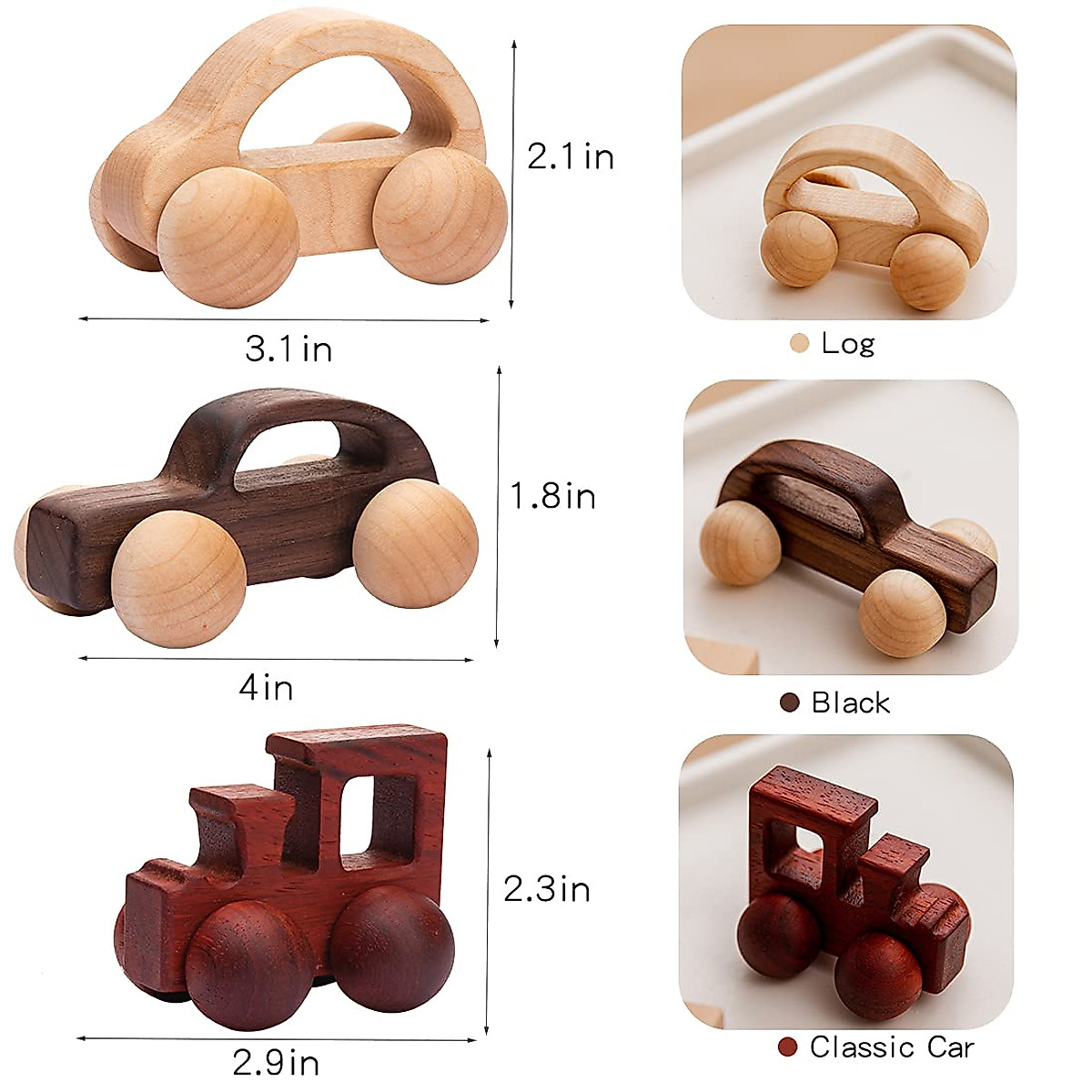 Wooden Rattle Toy Baby Wooden Car Baby Toddler Toy Preschool Education Car Toy 3PCS Newborn Gift