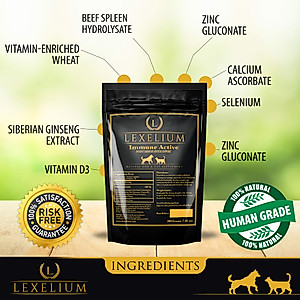Lexelium Immune Support for Cats and Dogs - Natural Immunity Supplement Powder Helps Detoxify and Protect Your Pets from Digestive, Respiratory and Skin Issues - Helps with Chronic Infections - 200g