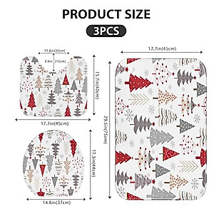 ArtSocket Bathroom Rugs and Mats Set 3 Piece, Christmas Trees Red Doodle Holly Absorbent Microfiber Memory Foam Bath Mat Machine Washable Bathroom Floor Mats