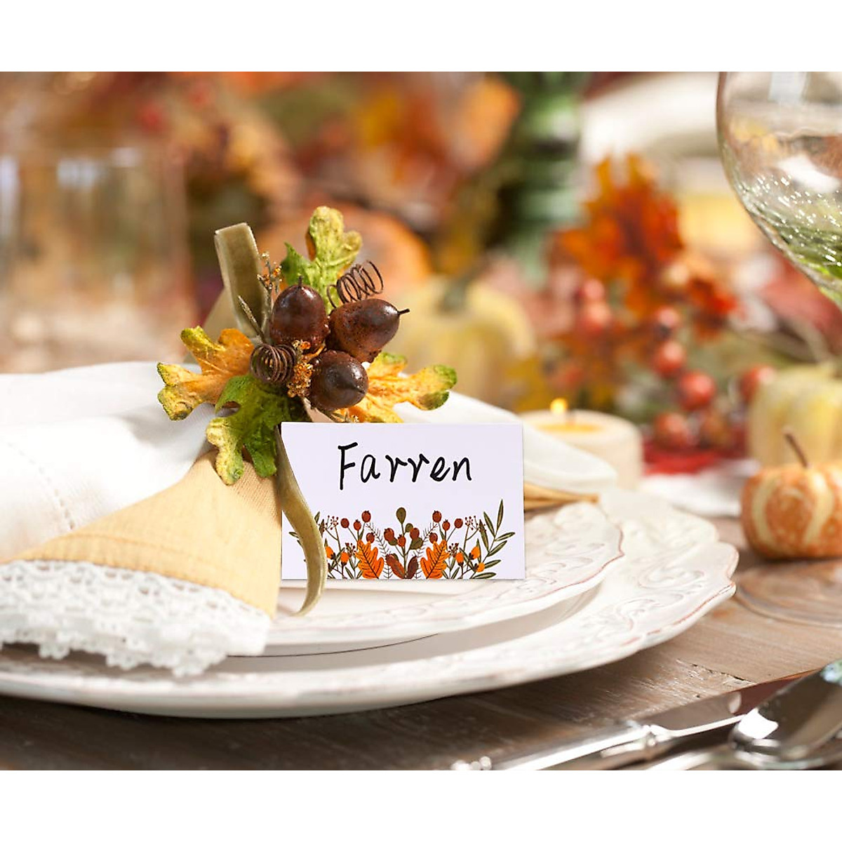SICOHOME Fall Harvest Place Cards - 50 Packs Thanksgiving Name Cards for Table Setting Small Paper Tent Cards Pumpkin Table Place Cards Wedding