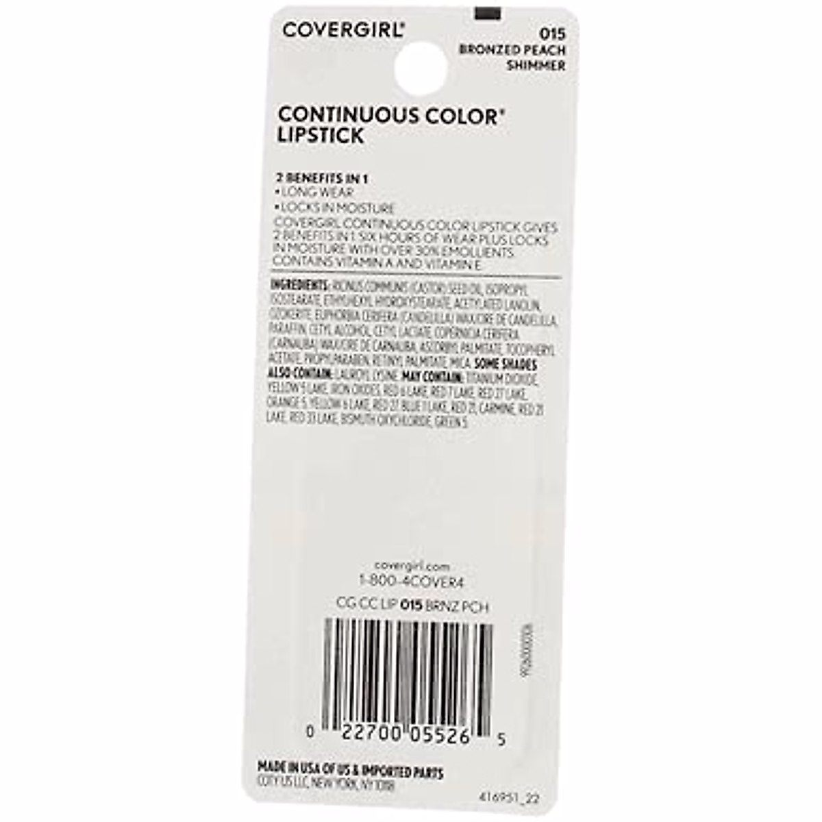 CoverGirl Continuous Color Lipstick, Bronzed Peach [015], 0.13 (Pack of 3)
