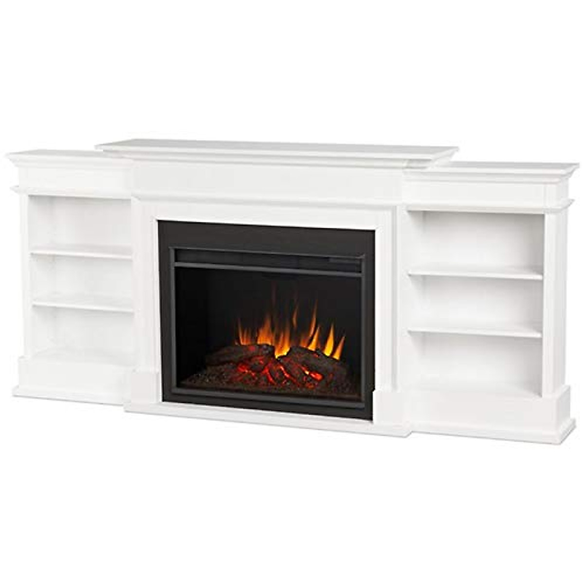 BOWERY HILL Contemporary Electric Wood Fireplace Mantel Heater TV Stand with Remote Control, Adjustable Led Flame, 1500W in White