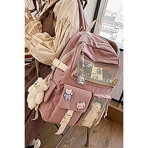 Dearsee Kawaii Backpack with Pins and Accessories, Cute Aesthetic Backpack Aesthetic