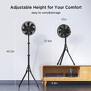 Marchpower Portable Pedestal Fan with Remote 12" Rechargeable Collapsible Fan Osciallating Foldable Floor Fan with Timer, Cordless Foldaway 5-Speed Telescopic Table Fan for Home Trave Picnic Camping