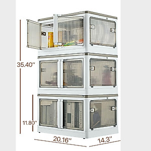 Attelite Plastic Storage Bins, 3 Pack 12.5Gal Collapsible Storage Bins with Lids，Closet Organizers and Storage with Wheels, Folding Stackable Storage Bins with 5 doors, White
