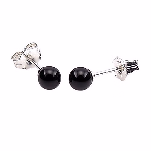 Trustmark 925 Sterling Silver 4mm Black Onyx Ball Stud Post Earrings
