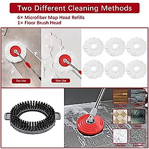 Hardwood Floor Wet Dry Mop,Tsmine Floor Mop Dust Mop Commercial Mop, Spin Mops for Floor Cleaning Mop and Bucket with Wringer Set with 6 Replacement Mop Heads & 1 Cleaning Brush for Hardwood Laminate