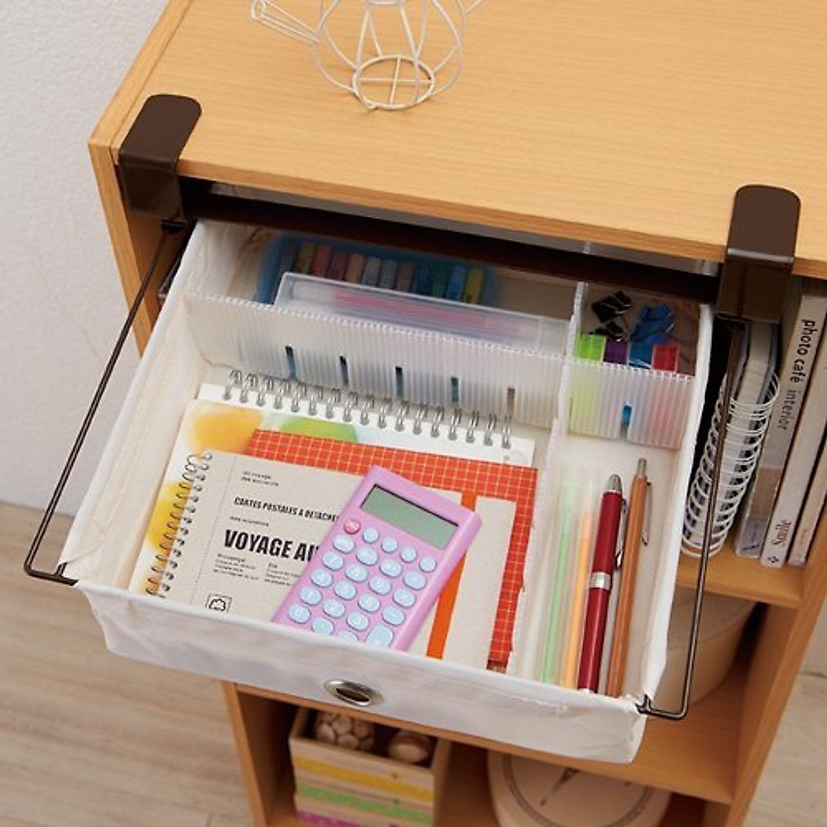 Aimedia Under-Desk Storage Box Under Desk Mounting Table Retrofit Drawers Space Can Be Installed Utilizes Gaps! Slide Box, Alloy Steel, Beige