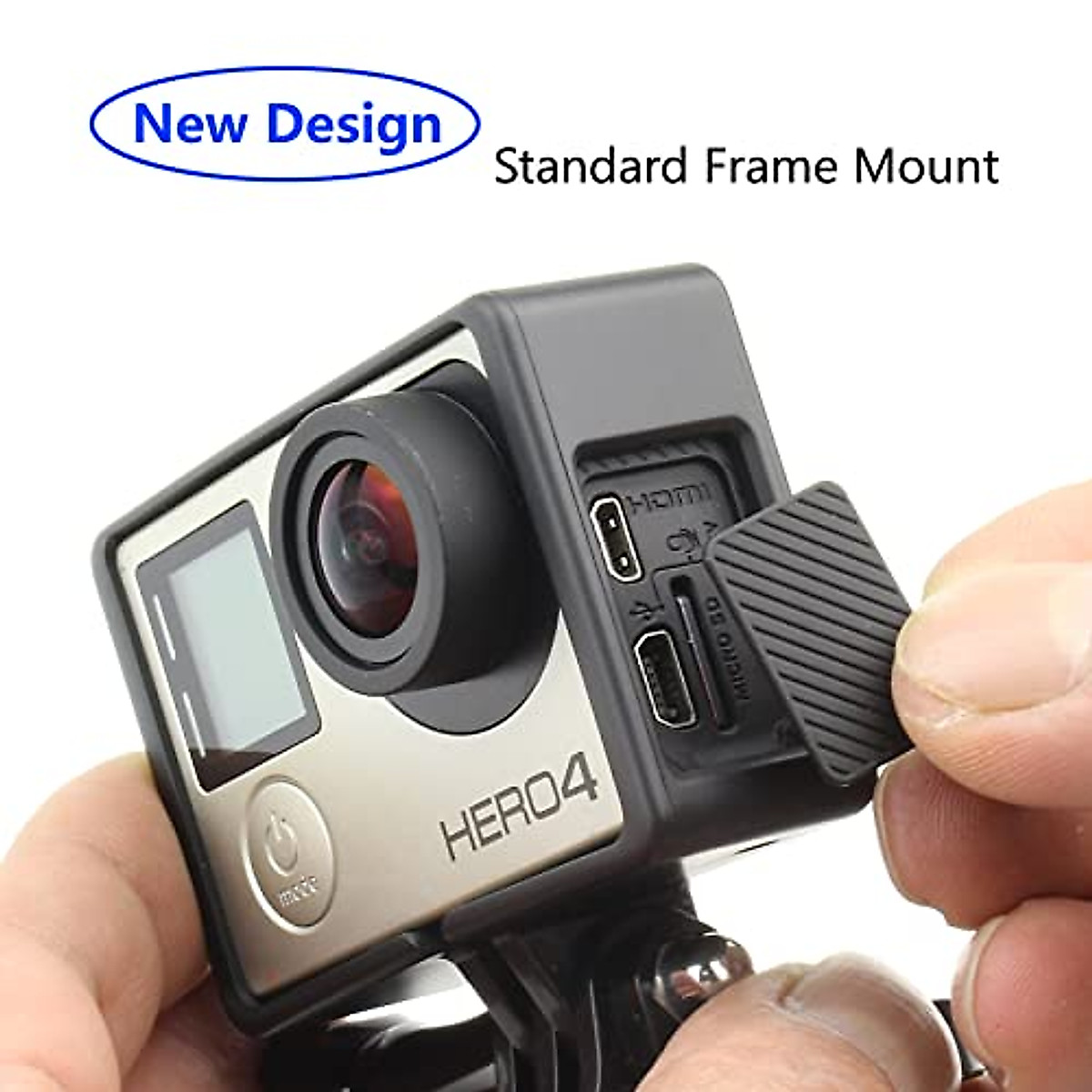 SOONSUN Frame Mount Housing Case with Basic Buckle and Long Thumb Bolt Screw for GoPro Hero 3 3+ 4 Camera and All Slots Fully Accessible-Black