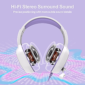 Gaming Headset with Microphone for Pc, Xbox One Series X/s, Ps4, Ps5, Switch, Stereo Wired Noise Cancelling Over-Ear Headphones with Mic, RGB, for Computer, Laptop, Mac, Nintendo, Gamer (Purple)