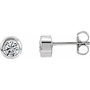 14k White Gold 1/2 Ct Diamond Bezel Set Stud Earring Pair