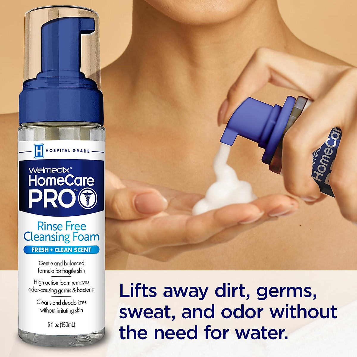 Welmedix Rinse Free Cleansing Foam, 3 in 1 Body Wash, Shampoo and Personal Cleanser for Elderly, Incontinence and Infant Care, Hospital Grade, Sulfate Free, Paraben Free (Pack of 3)