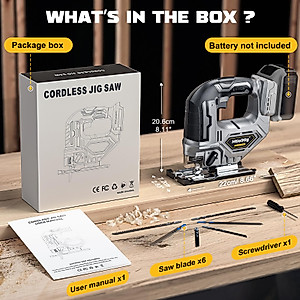 Cordless Jig Saw For Dewalt 20V/18V Battery, Brushless jigsaw tool with Variable Speed, LED Light, 0°-45° Bevel Cuts, 3-Position Orbital Action for Straight/Curve/Circle Cutting (Battery Not Include)