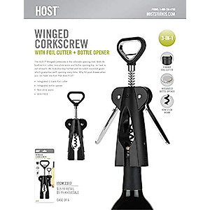 HOST Winged Corkscrew, Non-Stick Worm And Bottle Opener, 2-Blade Foil Cutter
