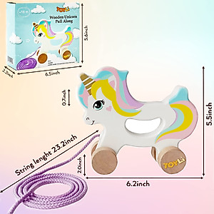 TOYLI Wooden Unicorn Push & Pull Along Toy Developmental Montessori Toddler Pull Toys Improves Balance Strength Confidence for Infants Develop Cognitive Skills Baby Toddlers 18 Month Pull Toy