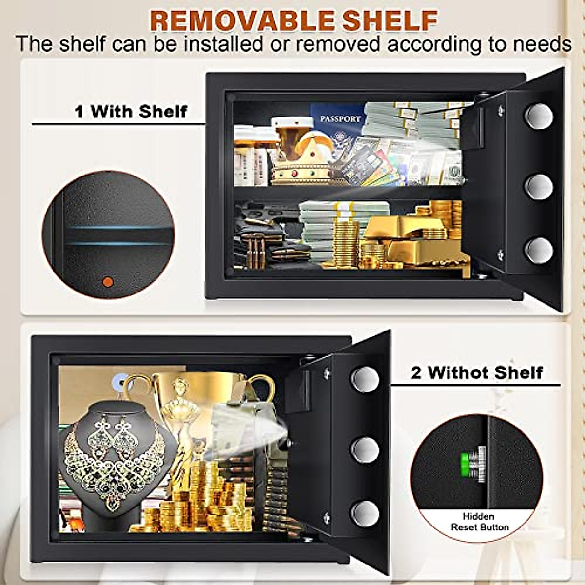 1.0 Cubic Safe Box Fireproof Waterproof with Digital Keypad Key, Anti-Theft Fireproof Safe with Fireproof Money Bag, Security Home Safe for Pistol Money Medicine Important Documents