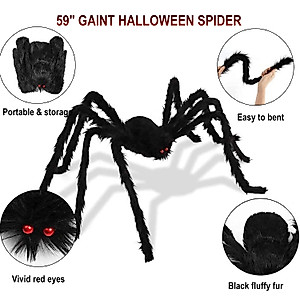 Halloween Giant Spider Decorations, 200" Spider Web Outdoor Halloween Decorations + 59" Giant Fake Spider for Indoor Home Costumes Party Haunted House Garden Ghost Halloween Yard Decor