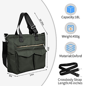 Iioscre Tote Bag for Women Men, Waterproof Work Nylon Tote Bag with Adjustable Strap,Crossbody Laptop Bag with Trolley Sleeve