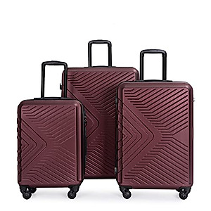 Tripcomp Luggage Sets Wear-Resistance Hardside Lightweight Suitcase Double Spinner Wheels, TSA Lock,Two Hooks, Scratch-resistant Carry-on,3 Piece Set(20inch 24inch 28inch) (Claret-red)