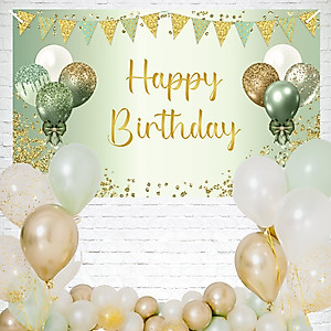 Sage Green Happy Birthday Decorations for Women Men, Sage Green Birthday Banner Backdrop Birthday Signs, Light Green Birthday Party Decorations for her Birthday Party Supplies